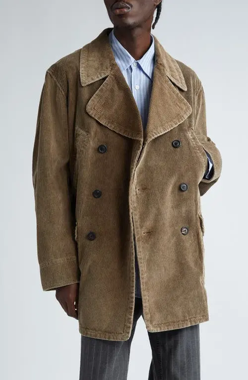 Our Legacy Biker Trench Corduroy Pea Coat In Brown Enzyme Cord